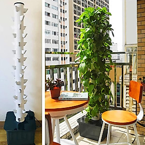 Hydroponic Tower, Aquaponic Culture System 45 Holes Net Pots Aeroponic Kit 15 Layers for Herbs, Fruits and Vegetables with Hydrating Pump, Adapter