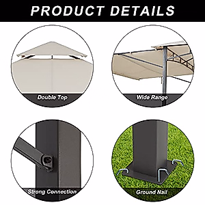 AVAWING 10x10 FT Gazebos for Patios, Large 2-Tier Outdoor Garden Canopy Tent with Ventilation and Adjustable Half Awnings for Party, Backyard