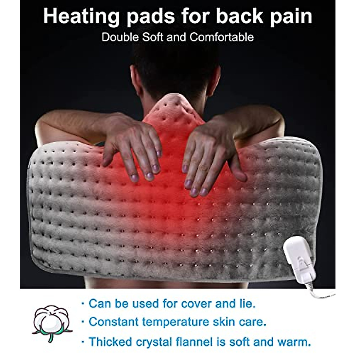 Heating Pads 12X24 INCH OCSOSO Heating Pad with Automatic Shut-Off 10 Temperature Levels, Fast Heating Technology Electric Heat Pad, Safe Heated Pads Electric for Back, Neck, Shoulder Pain Relief