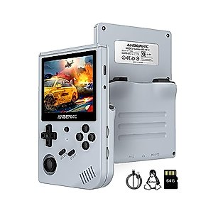 RG351V Handheld Game Console Portable 3.5 inch IPS Screen Open Source System Built-in WiFi Online Sparring 3900mAh Battery 64G Card 2500 Retro Classic Games Gifts (RG351V-Gray)