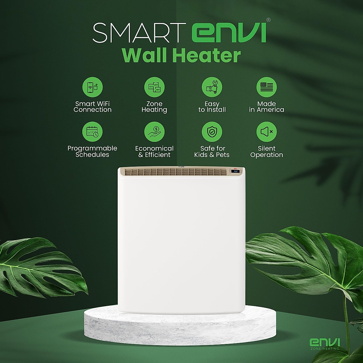 Smart Envi Wi-fi Plug-in Electric Wall Heater - Energy Efficient Smart Heaters for Indoor Use - App Controlled Electric Heater with Thermal Shut Off Switch - Compatible with Alexa & Google Home