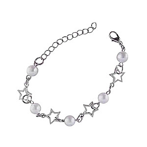 Fuqimanman2020 Y2k Bracelet Necklace for Women Star Imitation Pearl Bead Y2k Jewelry Silver Chain Charm Aesthetic Grunge Gift-bracelet