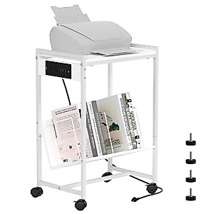 CADUKE White Record Player Stand with Vinyl Storage Turntable Stand with Record Storage 2 Tier Modern Vinyl Record Table Stand End Table with Charging Station for Living Room Bedroom