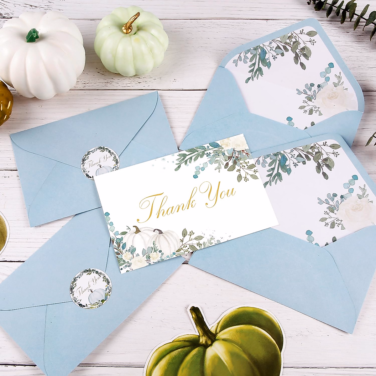Quera 24 Pack Pumpkin Thank You Cards Fall Greeting Cards Autumn Floral Blank Note Cards With Envelopes Stickers For Baby Shower Wedding Birthday Party- 4x6 Inch