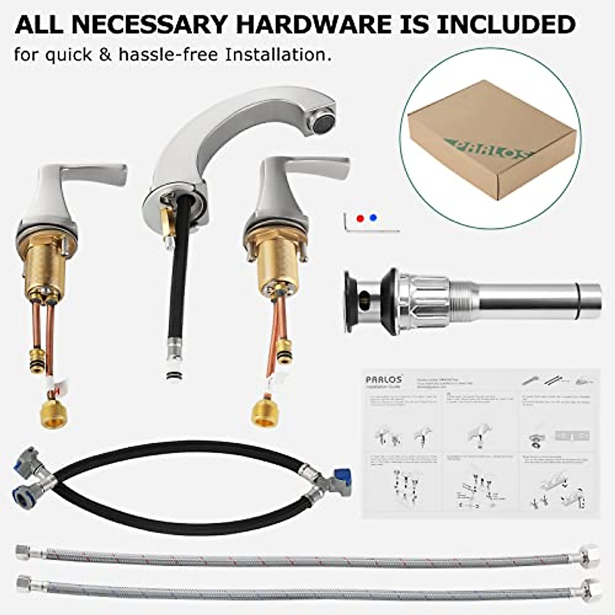 PARLOS Widespread Double Handles Bathroom Faucet with Pop Up Drain and cUPC Faucet Supply Lines, Brushed Nickel, Doris 14172