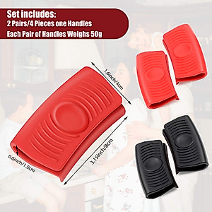 2 Pairs Silicone Assist Handle Holder Heat Insulated Hot Pot Grip Handle Cover Sleeve Grip for Cast Iron Woks, Pans, Griddles, Skillets, Plates (Red and Black)