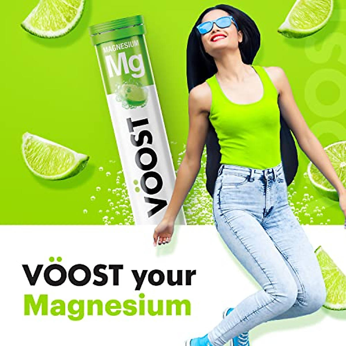 VOOST, Magnesium, Supports Bone Health and Muscle Health, Effervescent Vitamin Drink Tablet, No Sugar + Low Calorie Vitamin Supplement Blend, Lemon Lime Flavor, 40 Count