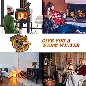 WHDPETS Wood Stove Fan Heat Powered, 5 Blade Fireplace Fan Non-Electric Fan, Silent Operation Thermoelectric Eco Fans for Home/Wood/Log Burner/Fireplace (Include Stove Thermometer)