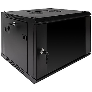 NavePoint 6U Server Rack Enclosure with Glass Door, Cooling Fan, Locks, & Removable Side Panels - 6U Wall Mount Network Cabinet 19 Inch Rack 17.7 Inches Deep