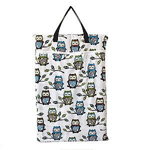 Hibaby Large Hanging Wet/dry Cloth Diaper Pail Bag for Reusable Diapers or Laundry (Owl&tree)