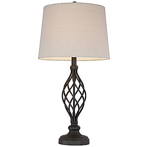 Franklin Iron Works Annie Traditional Rustic Farmhouse Table Lamps 28" Tall Full Size Set of 2 Bronze Iron Scroll Tapered Cream Drum Shade for Living Room Bedroom House Bedside Nightstand Home