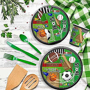 Xigejob Sports Theme Birthday Party Supplies Tableware, Sports Party Decorations, Plates, Cups, Napkins, Tablecloth, Cutlery, Straws, Soccer Basketball Baseball Football Theme Dinnerware | Serve 24