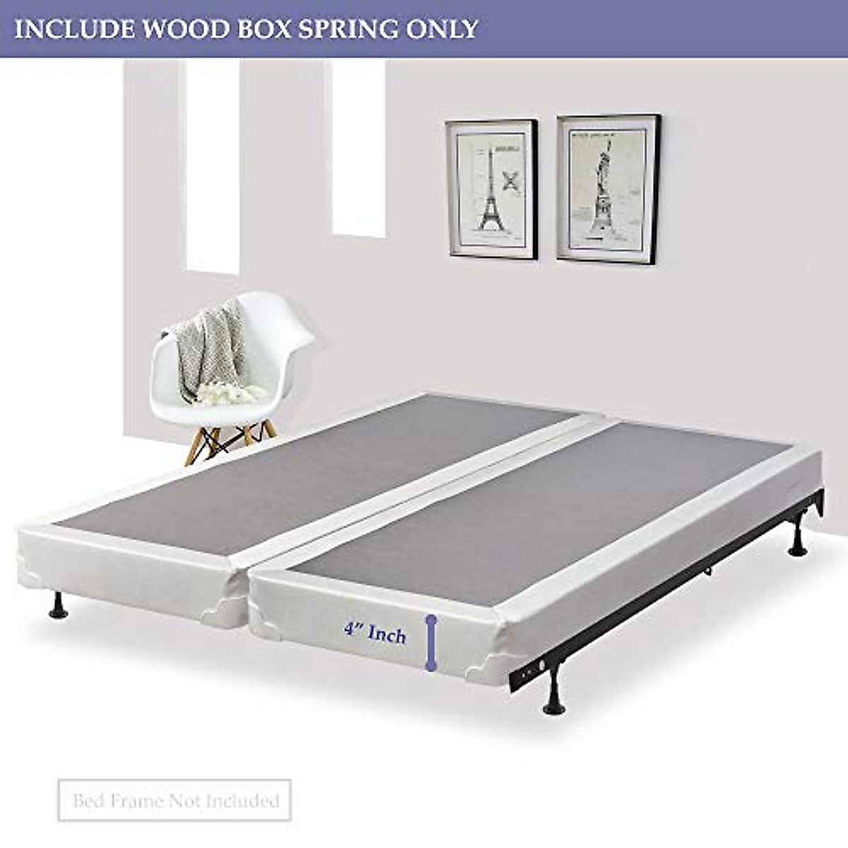 Continental Mattress Fully Assembled Split Low Profile Wood Traditional Box Spring/Foundation for Mattress, Queen, Beige