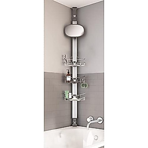 Artika Neptune SC-NEP3-C Extendable Shower Caddy with 1 Mirror and Adjustable Racks and Shelves, Stainless Steel