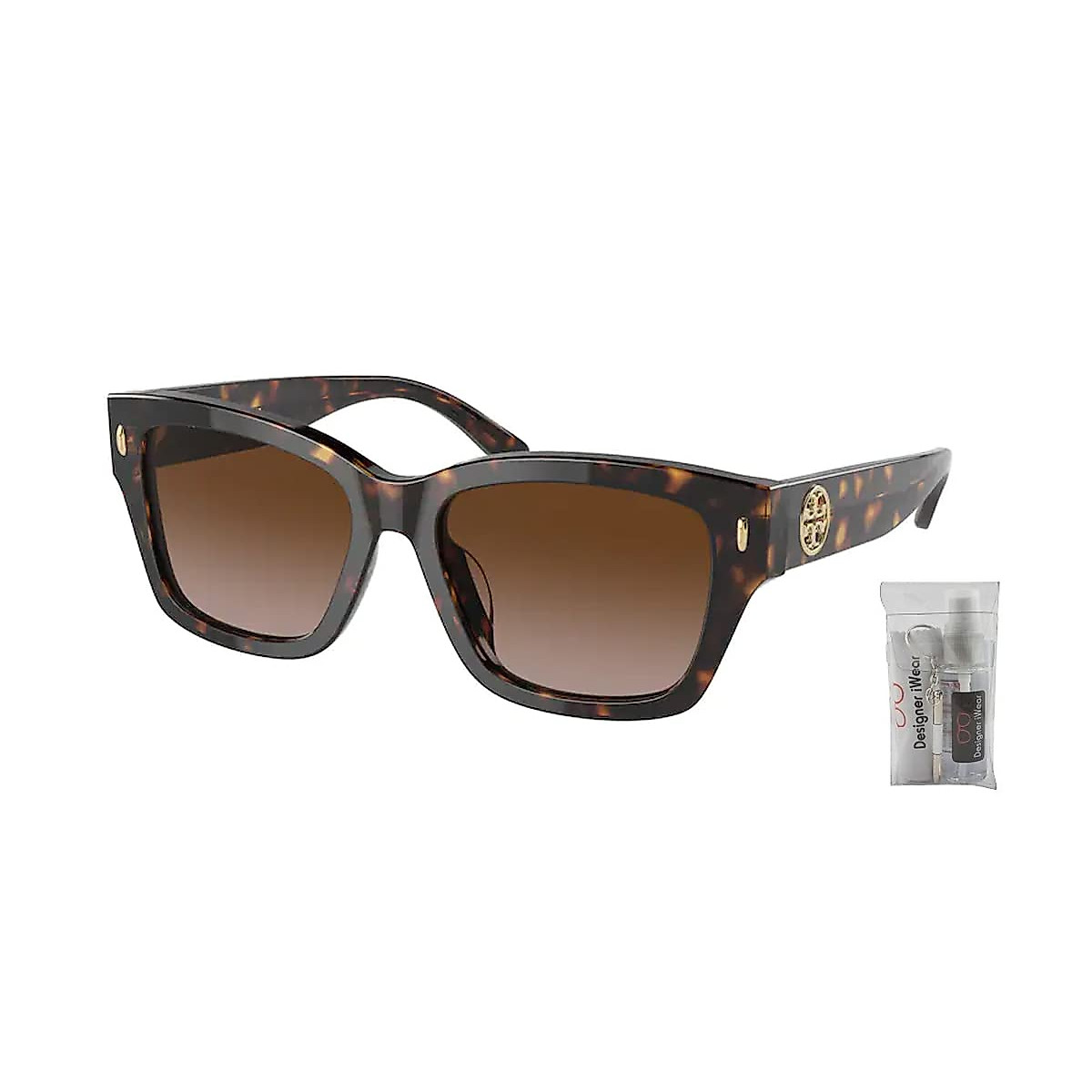 Tory Burch TY7167 172813 53MM Dark Tortoise/Brown Gradient Rectangular Sunglasses for Women + BUNDLE With Designer iWear Eyewear Kit
