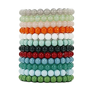 BOMAIL 12Pcs 8mm Beaded Stretch Bracelet Handmade Round Glass Bracelet for Women Multicolor Matte Beads Elastic Bracelet Gifts