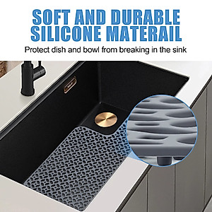 JUSTOGO Silicone Sink Mat, Left & Right Drain Sink Protectors for Kitchen Sink Grid Accessory, 1 PCS Non-slip Sink Mats for Bottom of Kitchen Farmhouse Stainless Steel Porcelain Sink (28.2''x 14.2'')