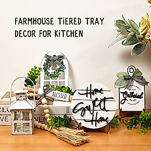 Houmury Set of 16 Farmhouse Tiered Tray Decor with 1 Lantern Artificial Plant& Cutting Board Sign for Rustic Home Sweet Home Kitchen Decor Tier Tray Decor Set