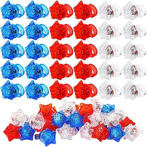 Nosiny 30 Pack Plastic Light Up Rings Glow Rings LED Light Up Star Rings Bulk Red White Blue Flashing Jelly Glow In The Dark Rings Finger Toys for Memorial Day Parties, Raves, Concert Shows, Gifts