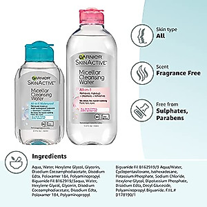 Garnier SkinActive Micellar Cleansing Water, For All Skin Types, 13.5 fl oz + Micellar Cleansing Water, For Waterproof Makeup, 3.4 fl oz