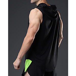 ROGUDUA Men's Hooded Tank Top Quick Dry Muscle Gym Shirts Workout Sleeveless Hoodie Black US Size M
