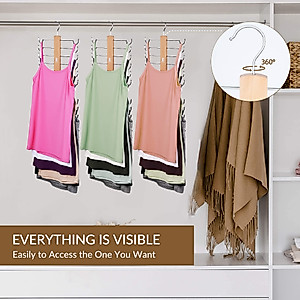 ZEDODIER Tank Top Hanger，Wooden Bra Organizer for Closet, Maximum 12 Storage Capacity, Top 360° Rotation, Hanging Space Saving Hook for Tank Tops, Sport Bras, Camisoles, Lingeries