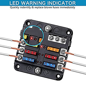 6 Way Fuse Block,12V Blade Fuse 6 Circuit ATC/ATO Waterproof Fuse Box Holder with LED Indicator Waterpoof Cover for 12V/24V Automotive Truck Boat Marine RV Van Vehicle