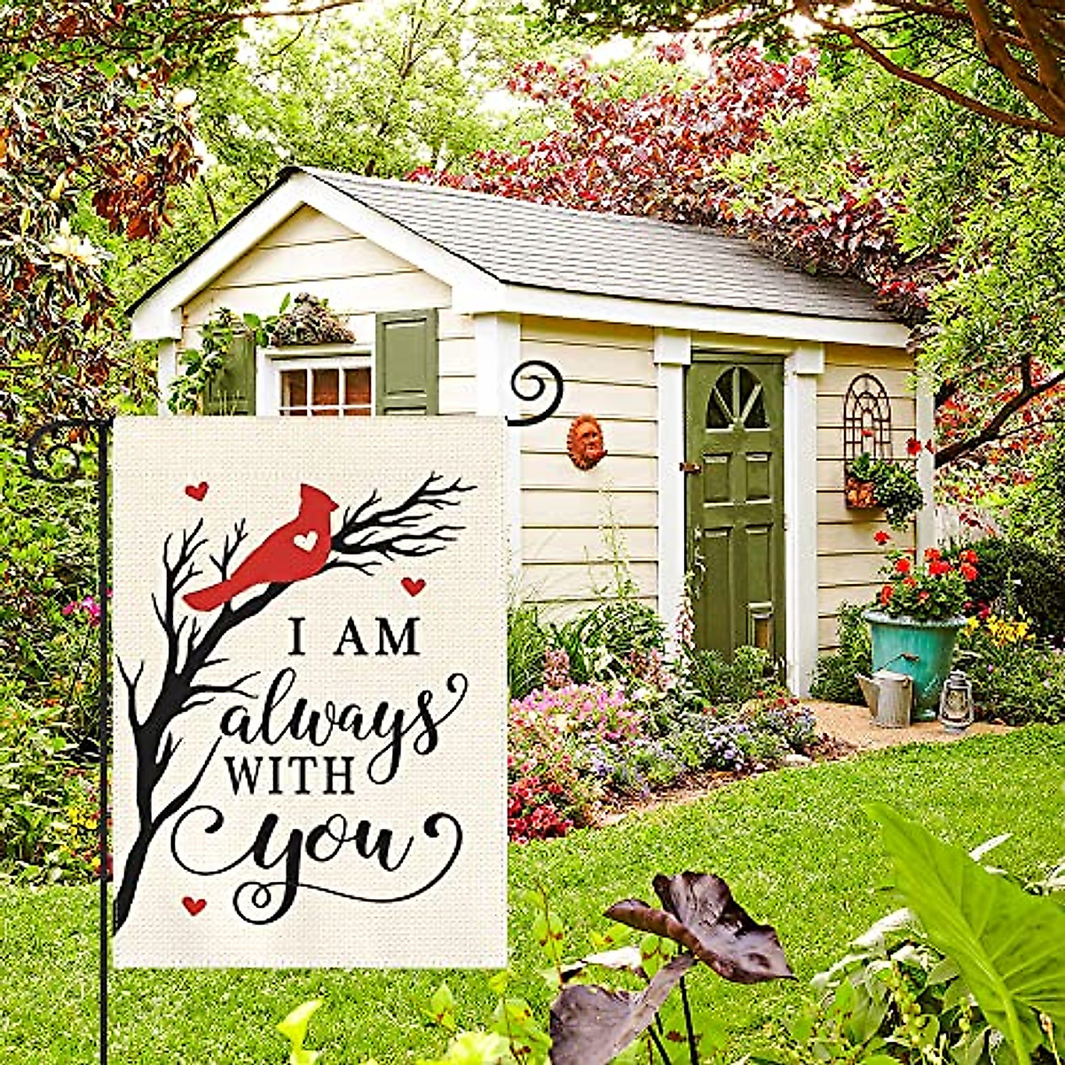 AVOIN colorlife I Am Always With You Cardinal Memorial Garden Flag 12x18 Inch Double Sided Outside, Memorial Day Gravesite Saying Yard Outdoor Decoration