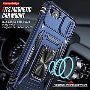 LeYi for iPhone SE Case: iPhone 8/7 Case with Slide Camera Cover + [2 Packs] Tempered Glass Screen Protector, Full Body Military-Grade Case with Upgrade Kickstand for iPhone 8, Navy Blue