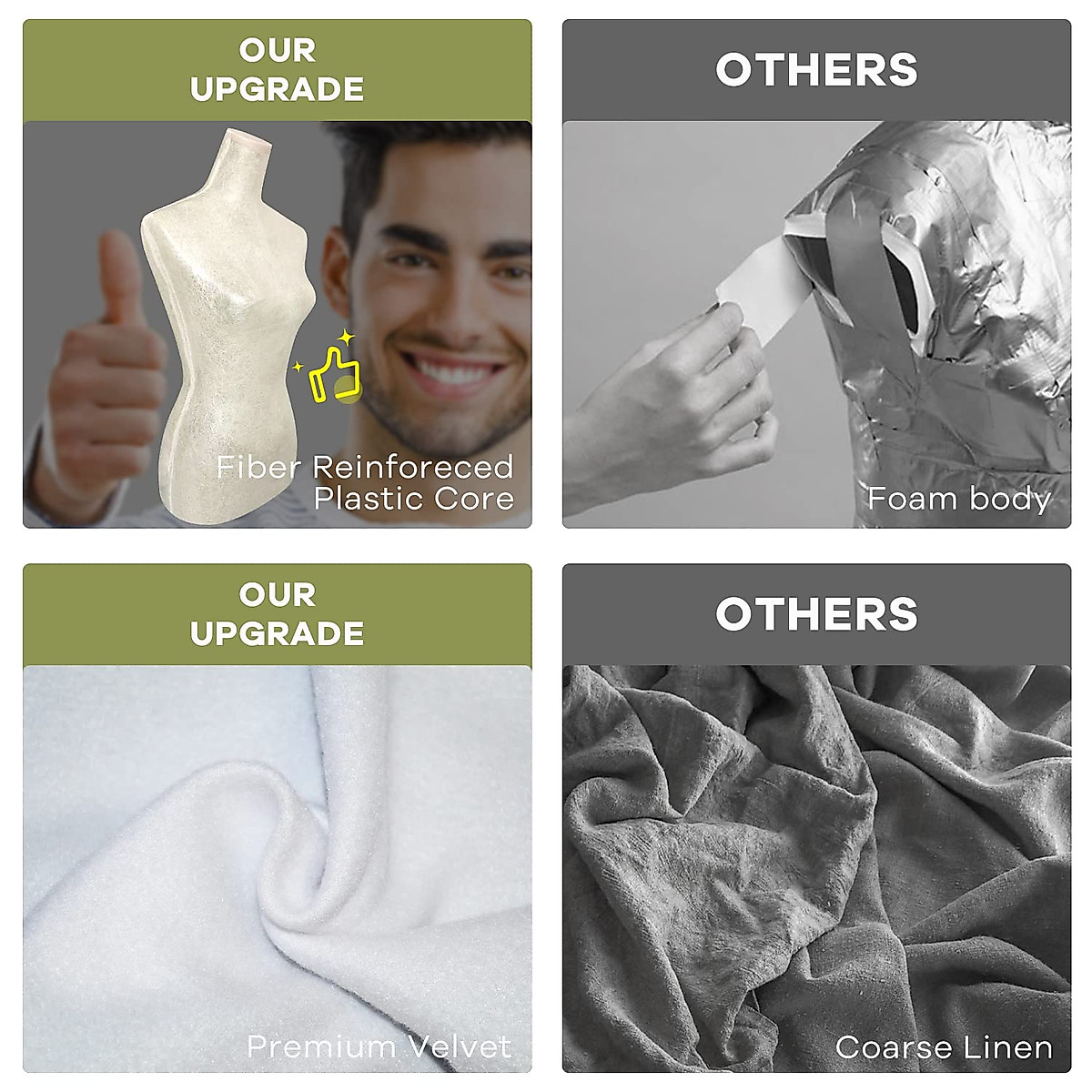 HCY Female Mannequins Torso Dress Form Mannequin Stand for Display 60"-67" Height Adjustable for Sewing Wooden Base, Fiberglass Body(Black)