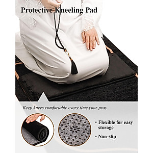 Morjor Prayer Mat with Soft Kneeling Pad and Prayer Beads, Muslim Prayer Rug Islam Men Women, Thin Praying Mat for Eid Travel Ramadan Gifts, Mihrab[Design A]