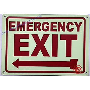 Photoluminescent EMERGENCY EXIT WITH LEFT ARROW SIGN/GLOW IN THE DARK EMERGENCY EXIT WITH LEFT ARROW SIGN (ALUMINIUM, 7X10 INCH,HEAVY DUTY, RUST FREE)