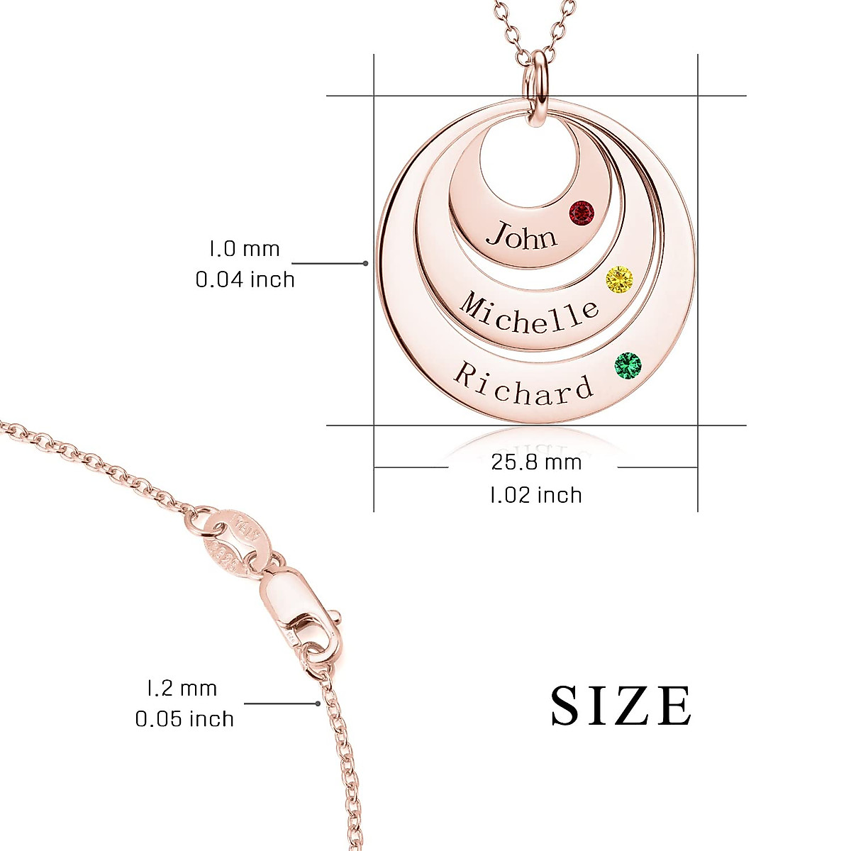 LONAGO Personalized Name Necklace Engraved 3 Disc Circle Necklace Custom Three Names Necklace Gift for Graduation Birthday