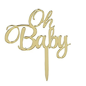LOVELY BITON Mirrored Gold Oh Baby Cake Topper, Baby Shower 1st Birthday Party Decorations, Welcome Baby Decorations, Baby Shower Party Cake Decor