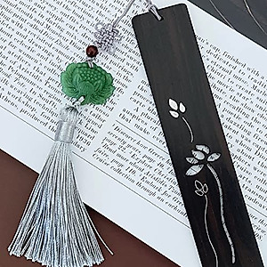 allydrew Sandalwood Bookmark with Pendant Tassel for Book Lovers an Readers, Water Lily