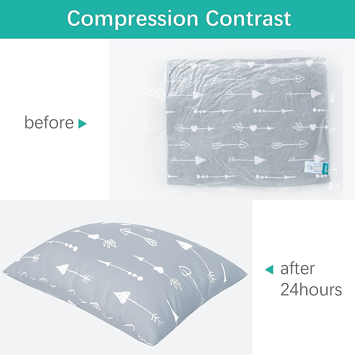 Toddler Pillow for Sleeping, Kid Pillow 14" x 19" for Small Travel Bed, Nap Pillow for Crib, Soft & Skin-Friendly Small Pillows for Sleeping, Toddler Use Only, Age 2 to 5 (Grey Arrow)