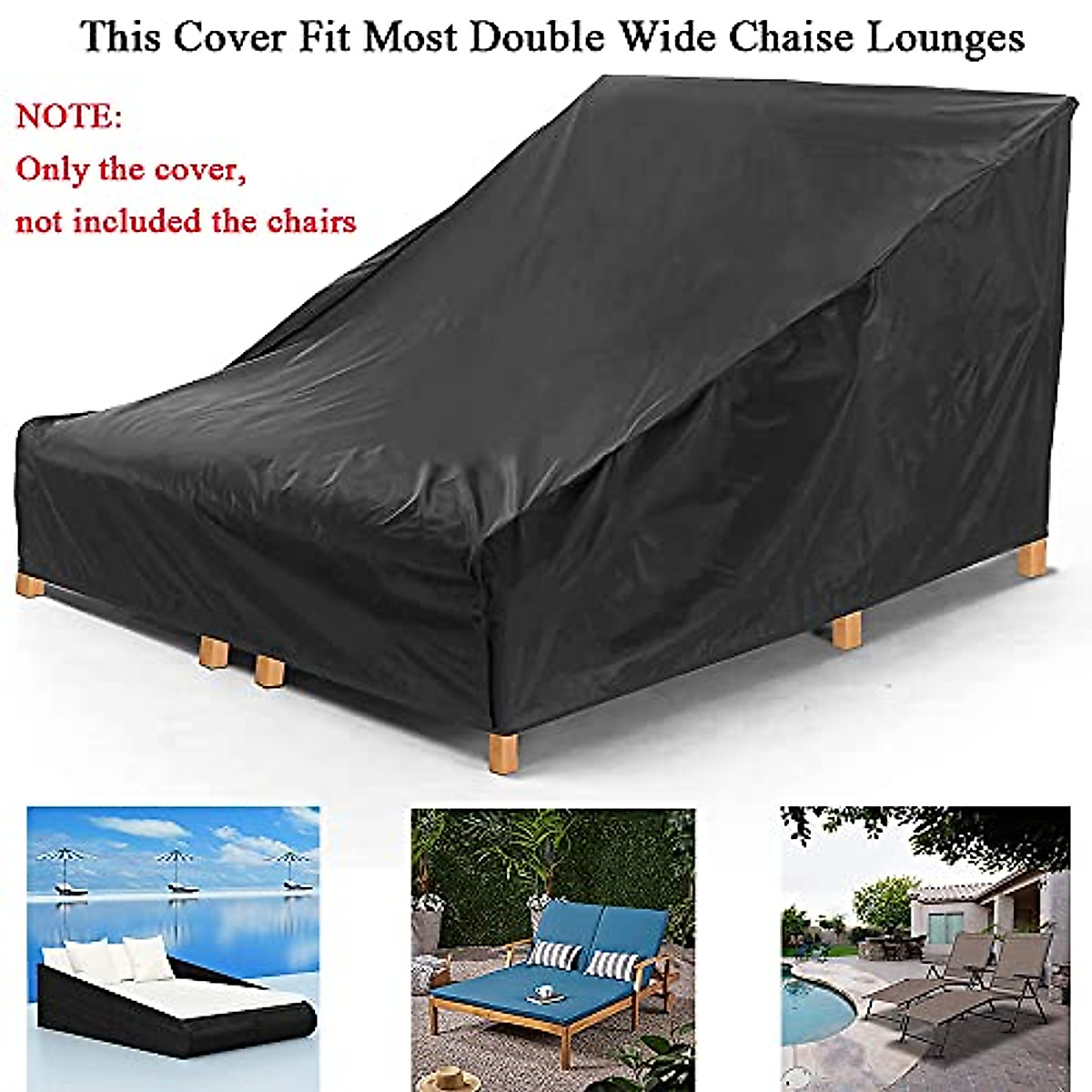 UCARE Double Wide Patio Chaise Lounge Chair Cover Waterproof 82in Outdoor Patio 2 Person Rattan Daybed Sofa Recliner Chaise Longue Protector Dust Furniture Covers