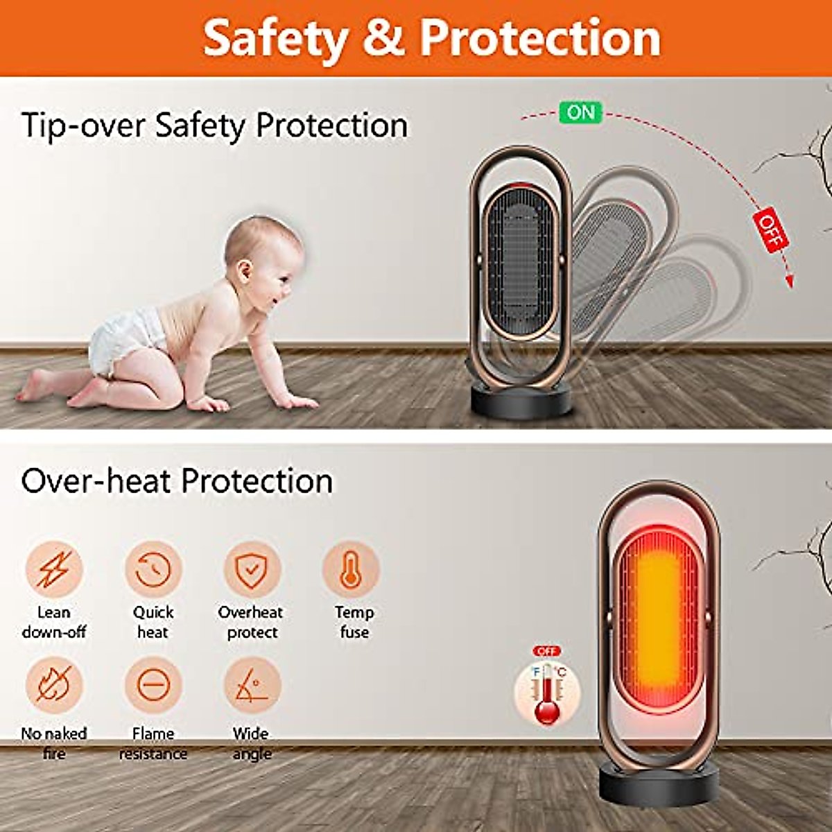 Fit Choice 1500W Oscillating Space Heater for Indoor Use, Fast Heating Within 2s with PTC Heating Tech, 3 Timers & 3 Heating Temperature with Remote Control for Office and Home