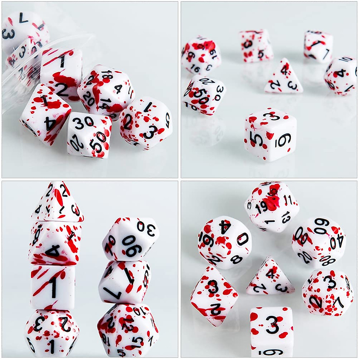 ABOOFAN 14Pcs Blood Splatter Dice Polyhedral Dice Set Bloodstained Acrylic Gaming Dices RPG Games Dices for Tabletop Role Playing Dice Games