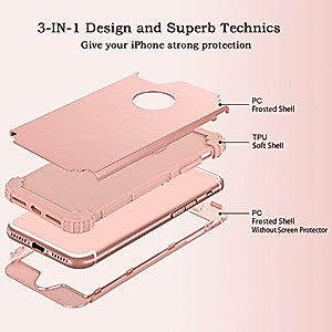 iPhone 8 Case, iPhone 7 Case, BENTOBEN 3 in 1 Hybrid Hard PC Cover & Soft Silicone Bumper Heavy Duty Slim Shockproof Full Body Rugged Protective Phone Case for iPhone 7 & iPhone 8 (4.7Inch), Rose Gold