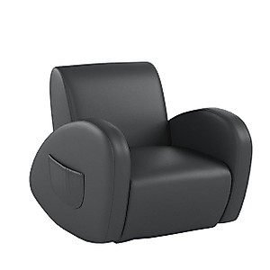 Qaba Kids Sofa Rocking Chair with Side Pocket, PU Leather Toddler Armchair for Children Grey