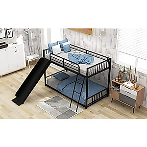Tidyard Metal Bunk Bed with Slide, Twin Over Twin, Black for Bedroom Dorm Guest Room Home Furniture