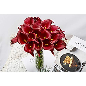 DuHouse 20Pcs Calla Lily Fake Burgundy Flowers Wedding Bouquet Artificial Real Touch Latex Flowers Home Wedding Party Decor (Burgundy)