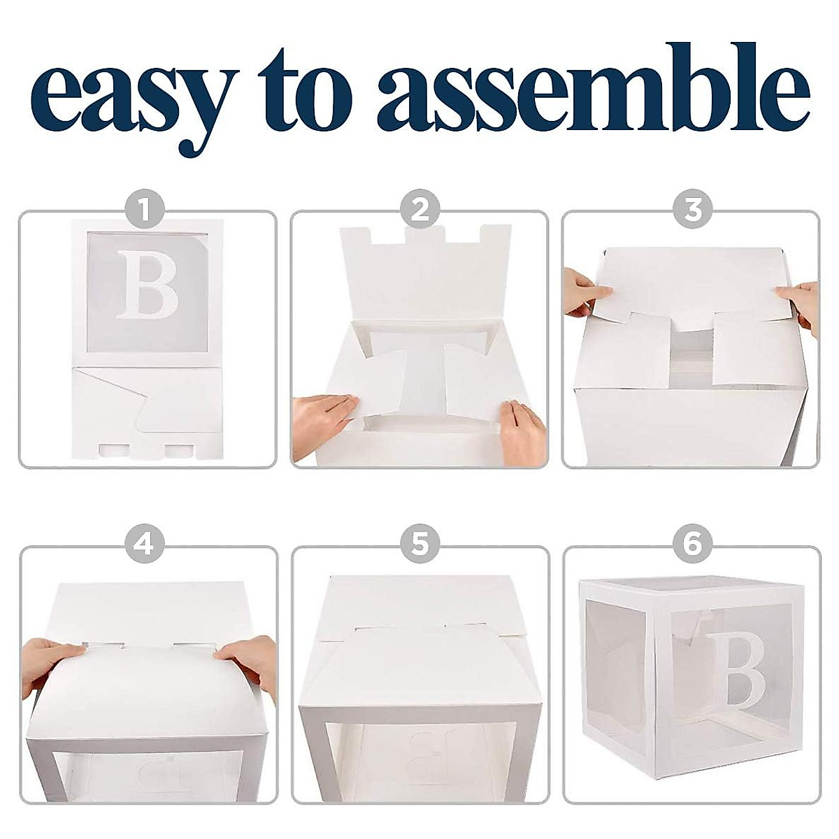 Balloon Box Decorations (5 White Boxes) | 52 Letters (2-Sets of A-Z) for Custom NAME, Birthday Party, Baby Shower Decor, Gender Reveal Decorative Blocks