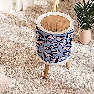 Small Trash Can with Lid Leopard Seamless Print Abstract Repeating Heart Leopard Skin Imitation Round Recycle Bin Press Top Dog Proof Wastebasket for Kitchen Bathroom Bedroom Office 7L/1.8 Gallon