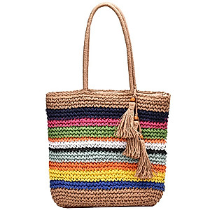 Shopping Female Large Capacity Tassel Tote Bag Shoulder Crossbody Ins Woven Handbag Multicolor