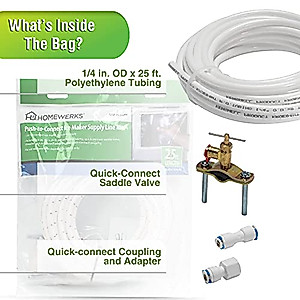 Homewerks 7252-25-14-PTC Ice Maker Supply Line and Humidifier Installation Kit 1/4-Inch x 25ft Push to Connect Poly Tube Universal Compatibility, Brass