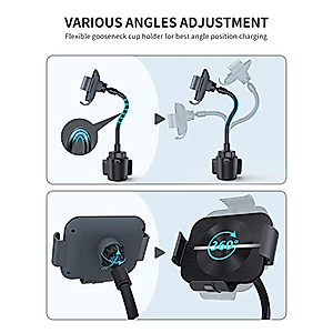 MAKAQI Wireless Car Charger for Z Fold 4/3/2, Dual Coil Cup Holder Phone Mount, Wireless Car Charger for Tesla, Auto Clamping Fast Charging for iPhone14/13/12/11/X/8