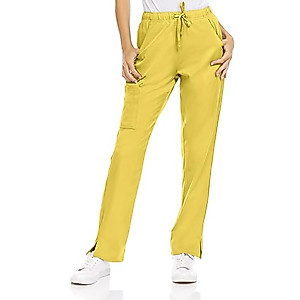 MediChic Mini Marilyn Womens Scrubs 4-Way Stretch Straight Leg Six Pocket Pants with Cargo Pockets Yellow