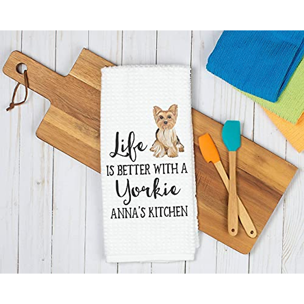 CANARY ROAD Life is Better With a Yorkie Kitchen Towel, Personalized Yorkie Tea Towel, Yorkshire Terrior Owner, Dog Hand Towel, Dog Lover Gift, Yorkie Decor